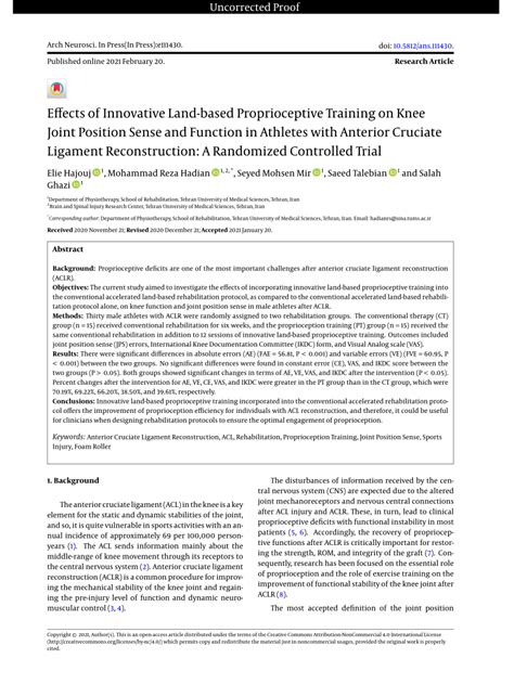 Pdf Effects Of Innovative Land Based Proprioceptive Training On Knee Joint Position Sense And