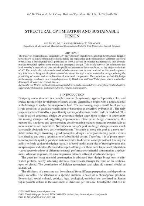 Pdf Structural Optimisation And Sustainable Design
