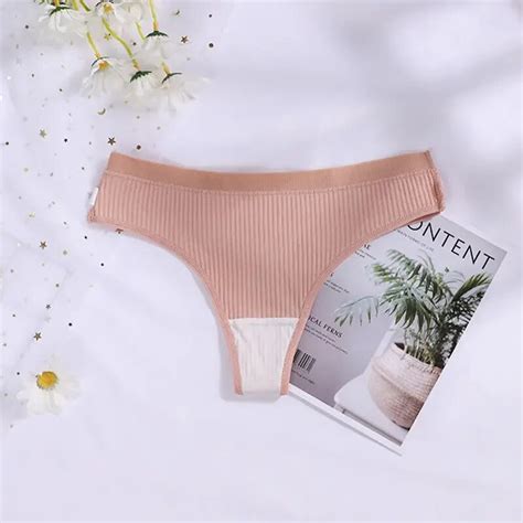 Badu Bg Памучни гащи с стринг Дамски секси безшевни рипсени гащи с Т образна форма Дамски прашки