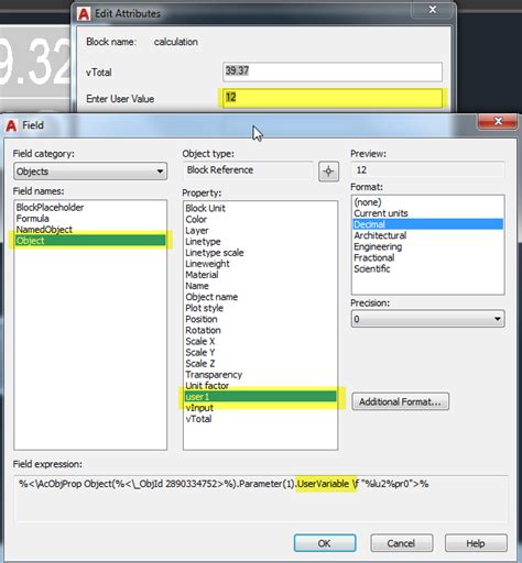 更改链接属性的值时AutoCAD块中的字段计算不会更新