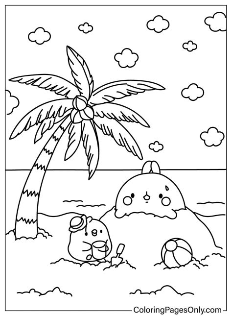 Molang And Piu Piu Play Sand In The Sea Free Printable Coloring Pages