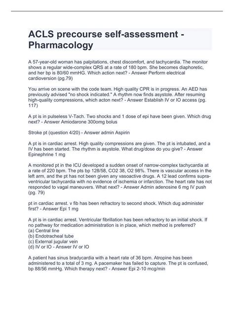 ACLS Precourse Self Assessment Pharmacology Solved Questions And Answers ACLS Stuvia US