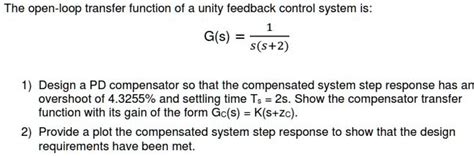 Solved The Open Loop Transfer Function Of A Unity Feedback Control System Is Gs Ss2