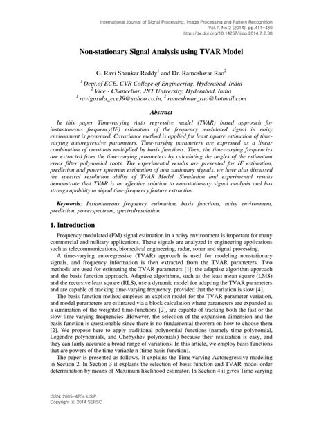 Pdf Non Stationary Signal Analysis Using Tvar Model