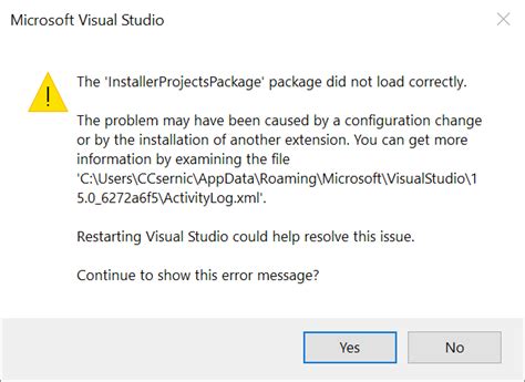 Installerprojectspackage Package Did Not Load Correctly Microsoft Qanda