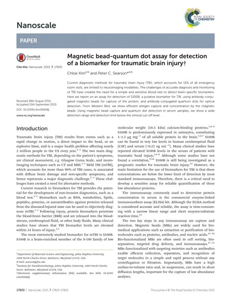 Pdf Magnetic Bead Quantum Dot Assay For Detection Of A Biomarker For
