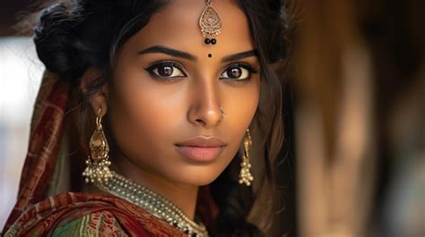 Premium Photo Portrait Of A Beautiful Indian Girl On A Dark Background