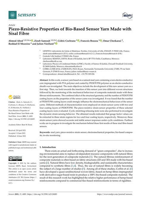 Pdf Piezo Resistive Properties Of Bio Based Sensor Yarn Made