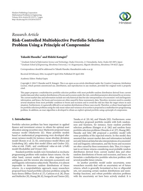 Pdf Risk Controlled Multiobjective Portfolio Selection Problem Using