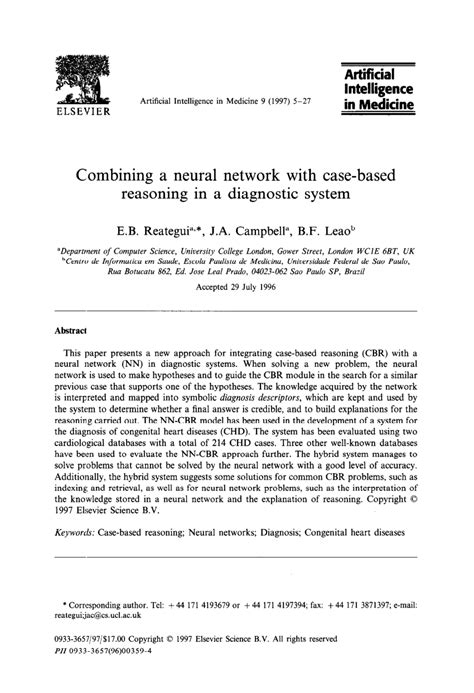 Pdf Combining A Neural Network With Case Based Reasoning In A Diagnostic System
