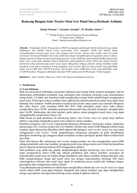 Pdf Rancang Bangun Solar Tracker Dual Axis Panel Surya Berbasis Arduino