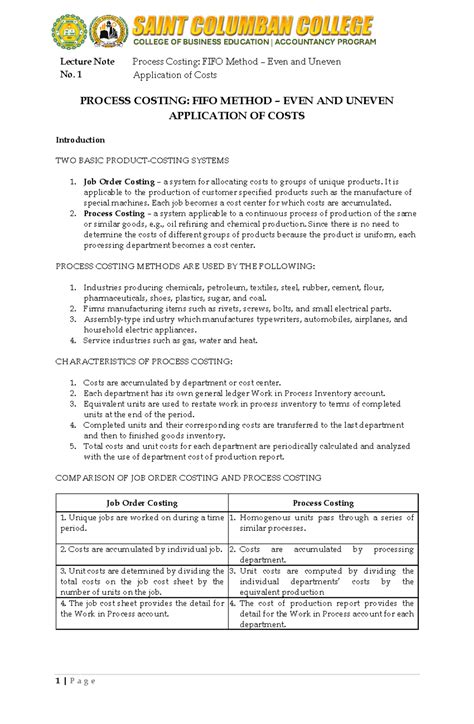 Lecture 1 Process Costing Part 1 COLLEGE OF BUSINESS EDUCATION ACCOUNTANCY PROGRAM Lecture