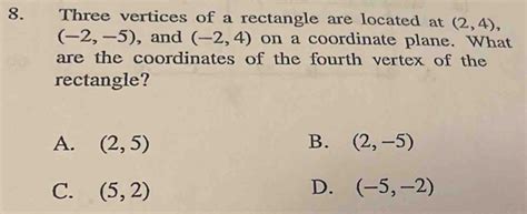 Solved Three Vertices Of A Rectangle Are Located At And On A