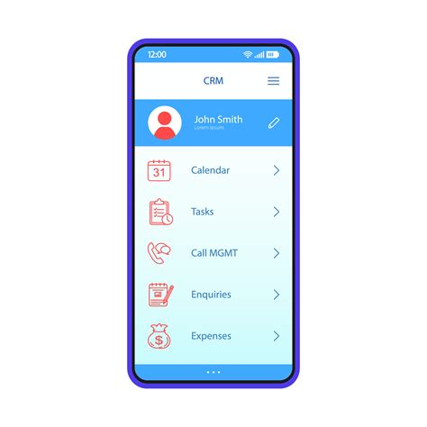 Crm App Smartphone Interface Vector Template Mobile Software Page Blue