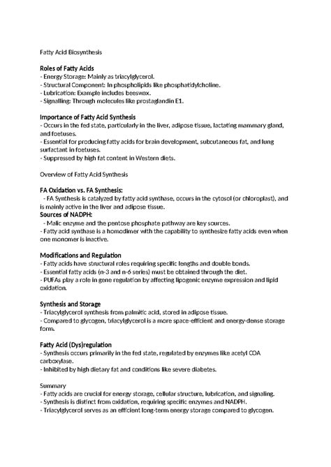 Fatty Acid Biosynthesis Fatty Acid Biosynthesis Roles Of Fatty Acids