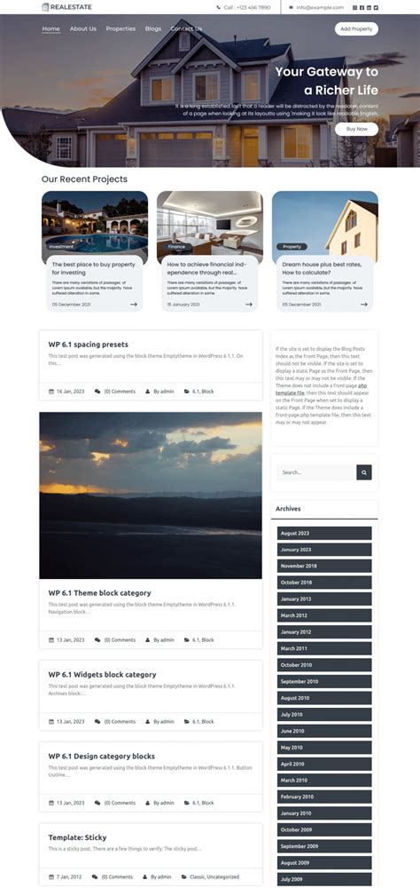 Free Real Estate Wordpress Theme