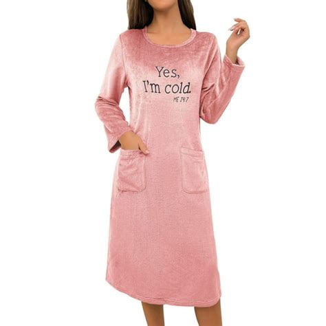 Dhfjkg Flannel Nightgowns For Women Long Sleeve Pullover Crewneck