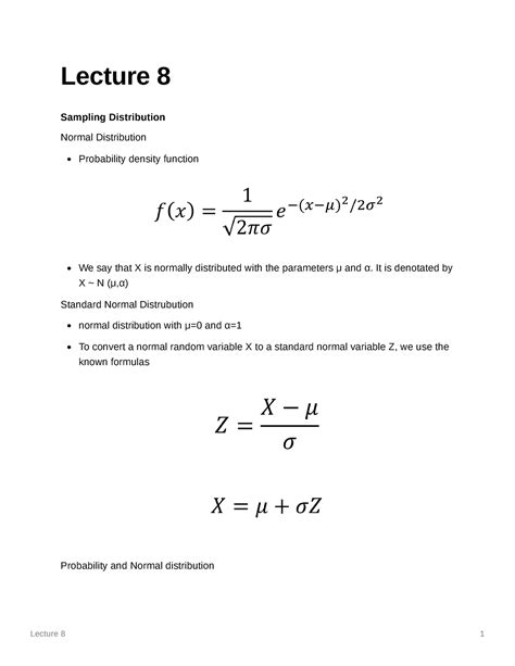 Lecture Lecture Sampling Distribution Normal Distribution Probability Density Function We
