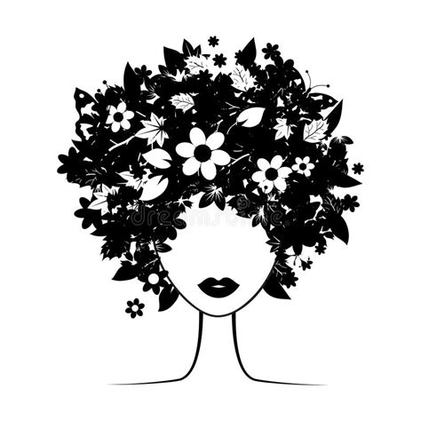 Floral Hairstyle Woman Face Silhouette Stock Vector Illustration Of