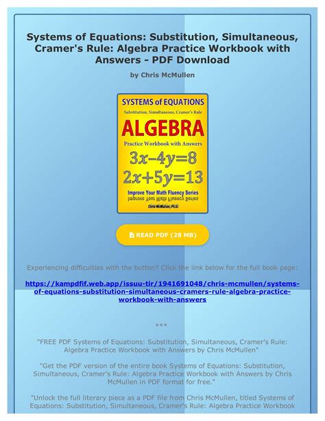 Free Pdf Systems Of Equations Substitution Simultaneous Cramers Rule Algebra Practice