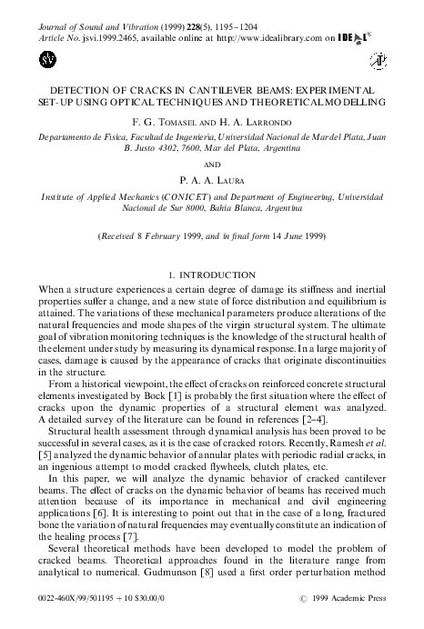 Pdf Detection Of Cracks In Cantilever Beams Experimental Set Up Using Optical Techniques And