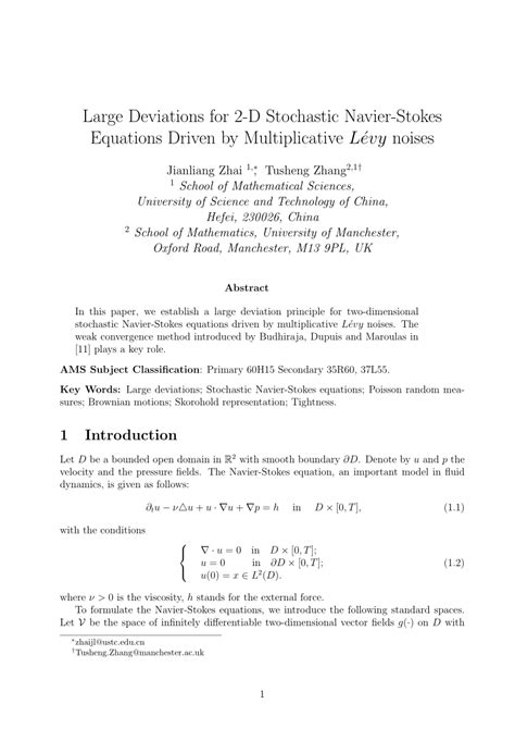 Pdf Large Deviations For 2 D Stochastic Navierstokes Equations Driven By Multiplicative Lévy