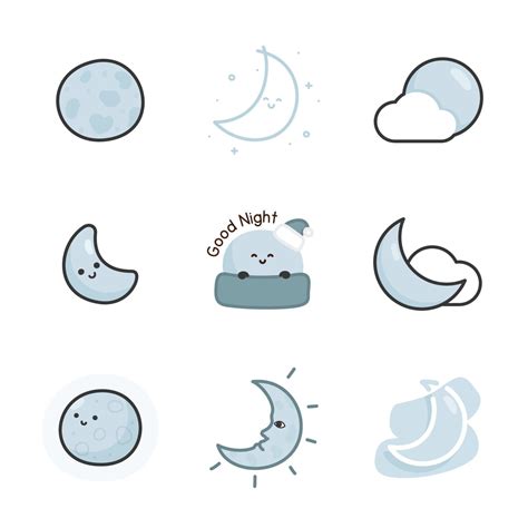Minimal Cute Moon Sticker Set Kawaii Doodle Flat Cartoon Vector