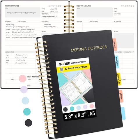 Sunee Meeting Notebook For Work With Action Items 240 Pages Small Size Project