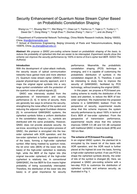 Pdf Security Enhancement Of Quantum Noise Stream Cipher Based On