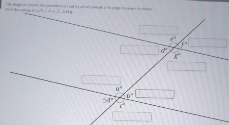 The Diagram Shows Two Parallel Lines Cut By A Transversal One Angle Measure Is Shown F Math