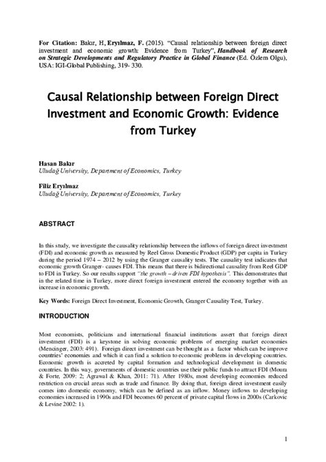 Pdf Causal Relationship Between Foreign Direct Investment And Economic Growth Evidence From