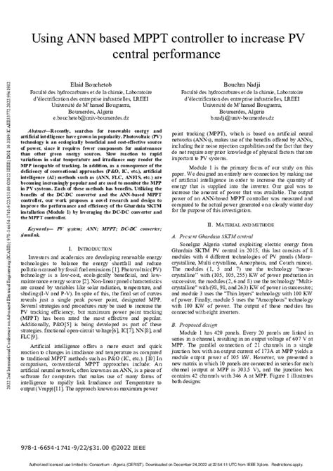 Pdf Using Ann Based Mppt Controller To Increase Pv Central Performance