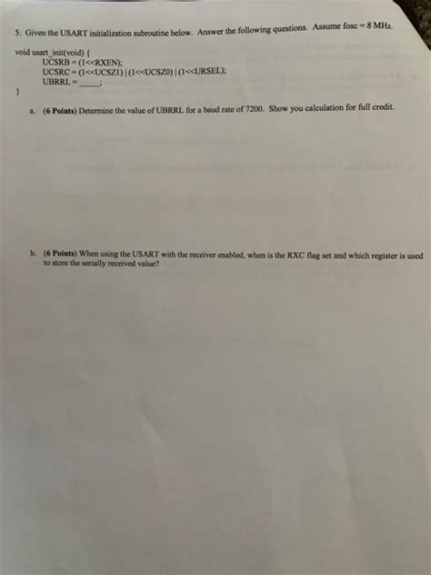 8 Mhz 3 Given The Usart Initialization Subroutine