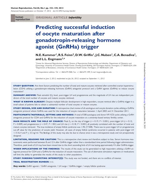 Pdf Predicting Successful Induction Of Oocyte Maturation After Gonadotropin Releasing Hormone