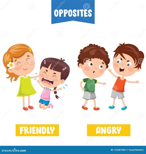 Opposite Adjectives With Cartoon Drawings 172287945