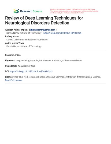 Pdf Review Of Deep Learning Techniques For Neurological Disorders Detection