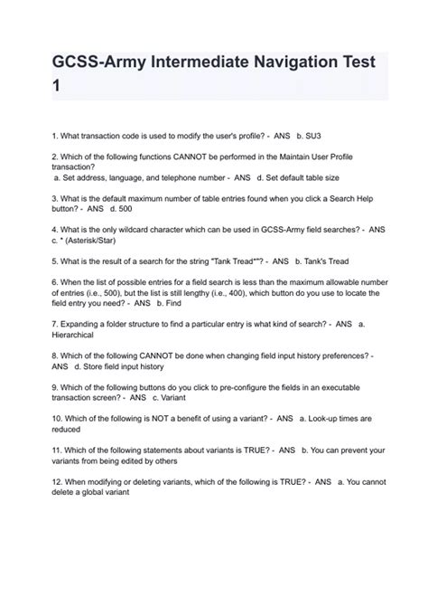 Gcss Army Intermediate Navigation Test 1 Questions With Answers Gcss
