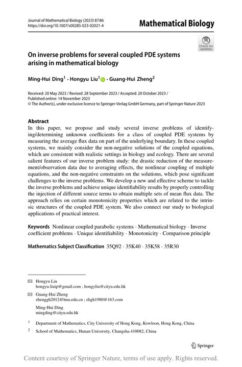 On Inverse Problems For Several Coupled Pde Systems Arising In