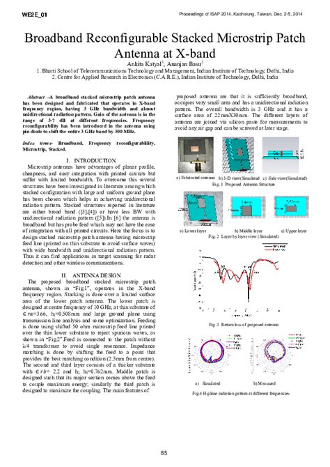 Pdf Broadband Reconfigurable Stacked Microstrip Patch Antenna At X Band