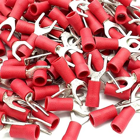 Pepte 100 X 6 4mm Red Cable Crimp Fork Spade Terminals Connectors