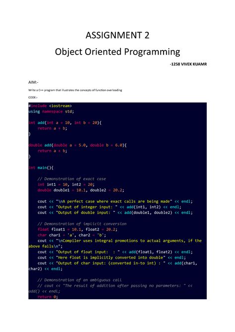 1258 Oop Exp 2 Assignment 2 Object Oriented Programming 1258 Vivek Kuamr Aim Write A C