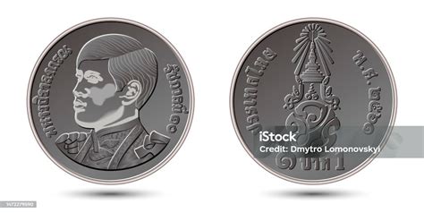 태국의 새로운 1바트 동전은 흰색 배경 위에 고립되어 있습니다 동전의 뒷면과 앞면 벡터 그림입니다 벡터에 대한 스톡 벡터 아트