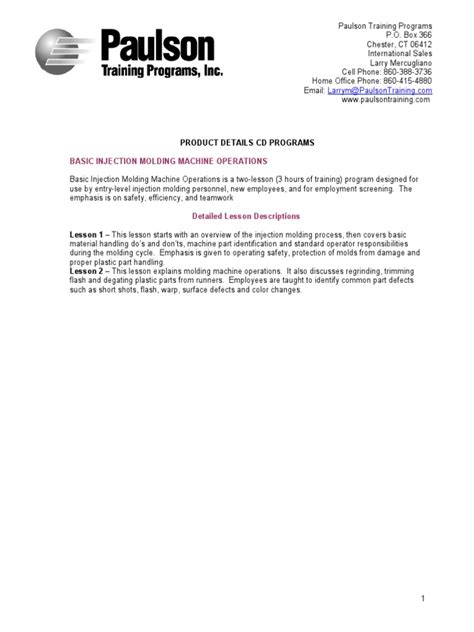 Product Details Cd Programs Basic Injection Molding Machine Operations Pdf Simulation