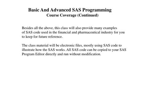 Ppt Basic And Advanced Sas Programming Course Coverage Powerpoint
