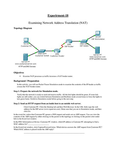 LAN Switch Connecting Experirment Examining Network Address Translation NAT Topology