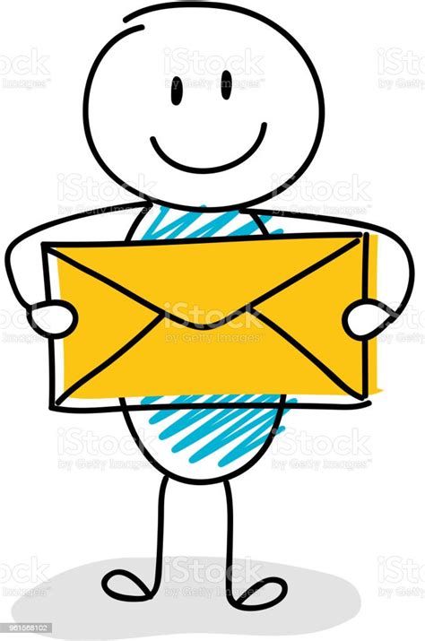 만화 Stickman 표시 봉투 아이콘으로 개념적 이미지 벡터입니다 개념에 대한 스톡 벡터 아트 및 기타 이미지 개념 개발 기업 비즈니스 Istock