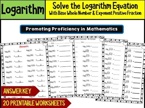 Solve The Logarithm Equation With Base Whole Number And Exponent Positive Fraction Worksheets Math
