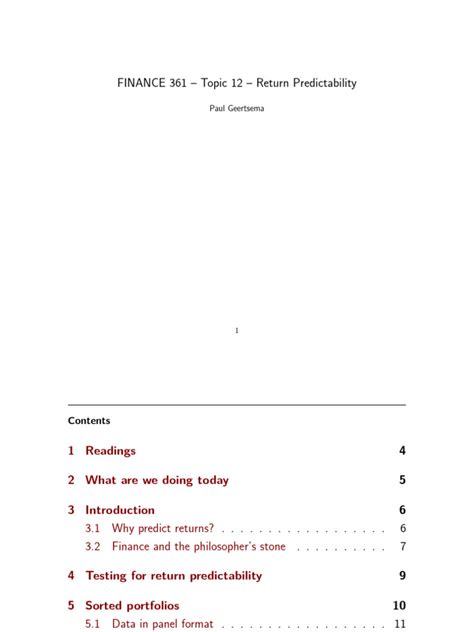Topic 12 Return Predictability Pdf Quantile