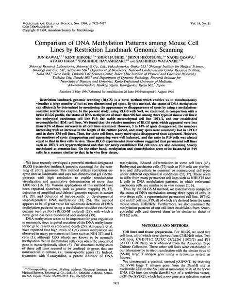 Pdf Comparison Of Dna Methylation Patterns Among Mouse Cell Lines By Restriction Landmark