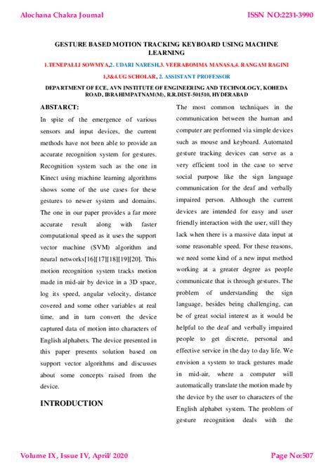 Pdf Gesture Based Motion Tracking Keyboard Using Machine Learning